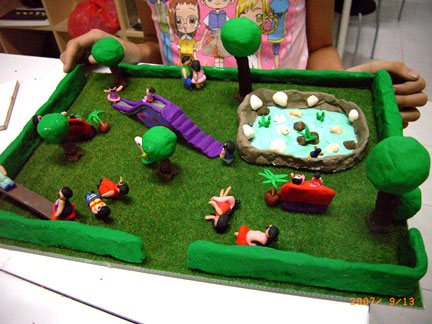 Young Students creating school projects and others at the play clay ...